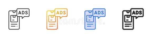 Ads Icon.Thin Linear, Gradient, Blue Stroke and Bold Style Design ...