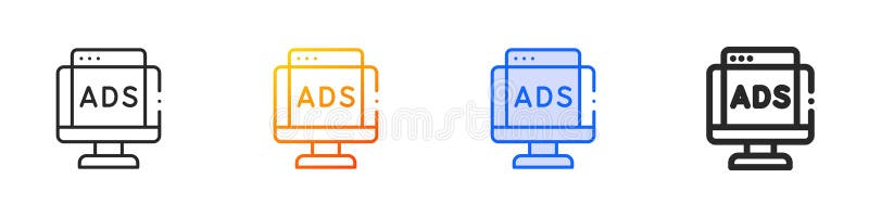 Ads Icon.Thin Linear, Gradient, Blue Stroke and Bold Style Design ...