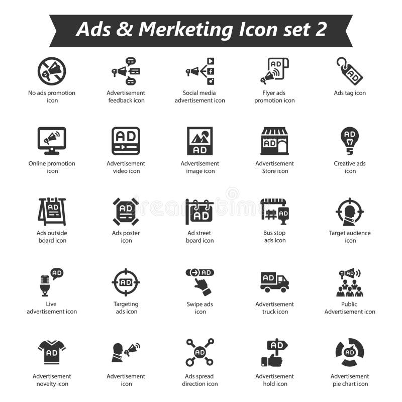 Ads Marketing Icon Set 2 stock vector. Illustration of icon - 298614615