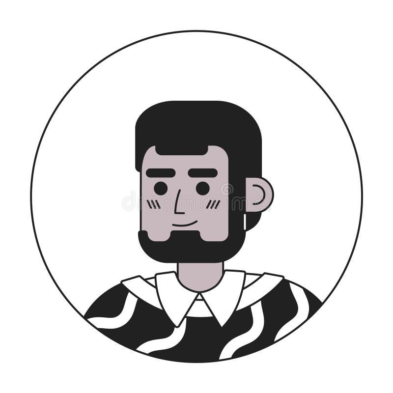 Adult Brunette Man With Beard Monochrome Flat Linear Character Head