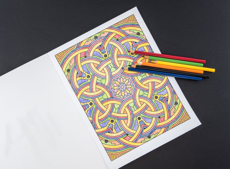 Colorful Adult Coloring Page and Pencils Stock Photo - Image of crayons ...
