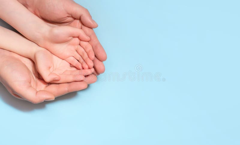 Adult Hand Hold Kid`s Handful.Copy Space for Text Stock Image - Image ...
