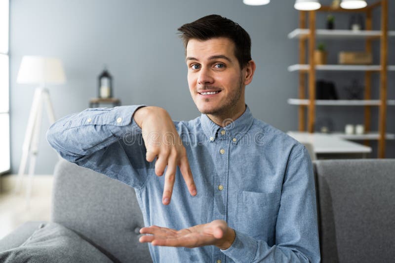 Adult Learning Sign Language Stock Image - Image of showing, couch ...
