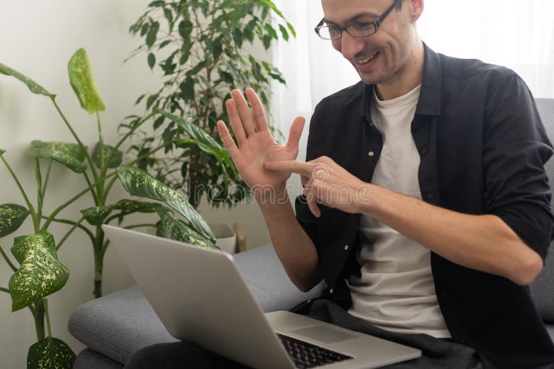 Adult Learning Sign Language for Deaf Disabled Stock Image - Image of ...