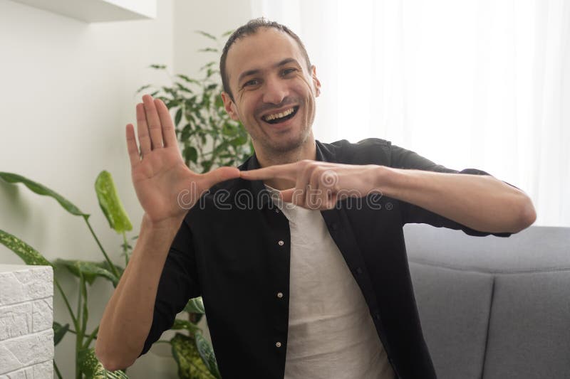 Adult Learning Sign Language for Deaf Disabled. Stock Image - Image of ...