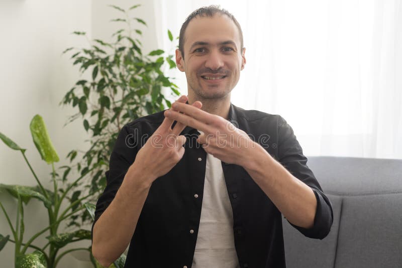 Adult Learning Sign Language for Deaf Disabled. Stock Photo - Image of ...