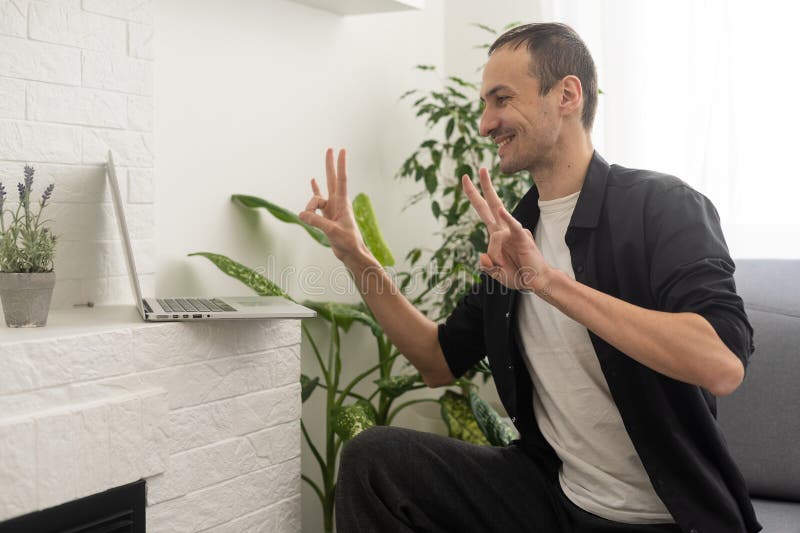 Adult Learning Sign Language for Deaf Disabled. Stock Image - Image of ...
