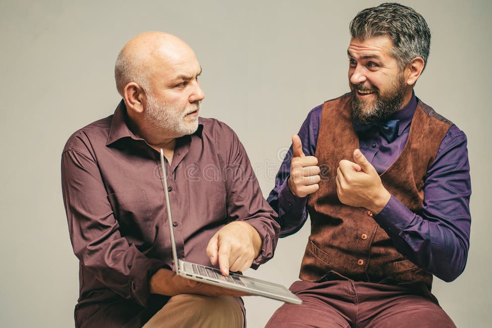 Adult Learning. Technology Learning, Son Teaching Senior Dad. Stock ...