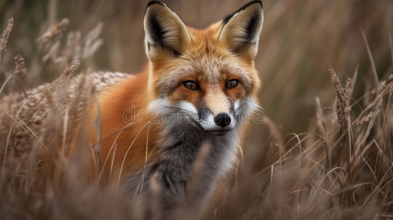 Adult Male Red Fox in Long Grass. Generative AI Stock Illustration ...