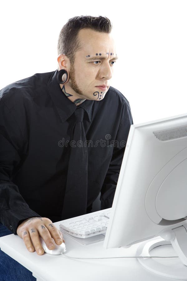 Adult male using computer. stock image. Image of individuality - 2051443