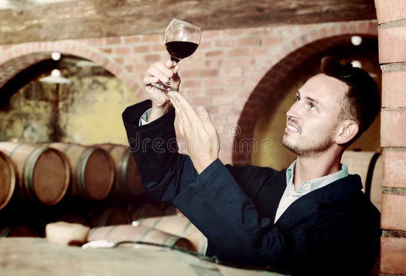 Adult Male Winemaker Having Glass of Wine Stock Image - Image of ...