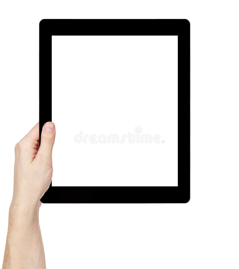 Adult Man Hand Holding Generic Tablet Pc with White Screen Stock Image ...