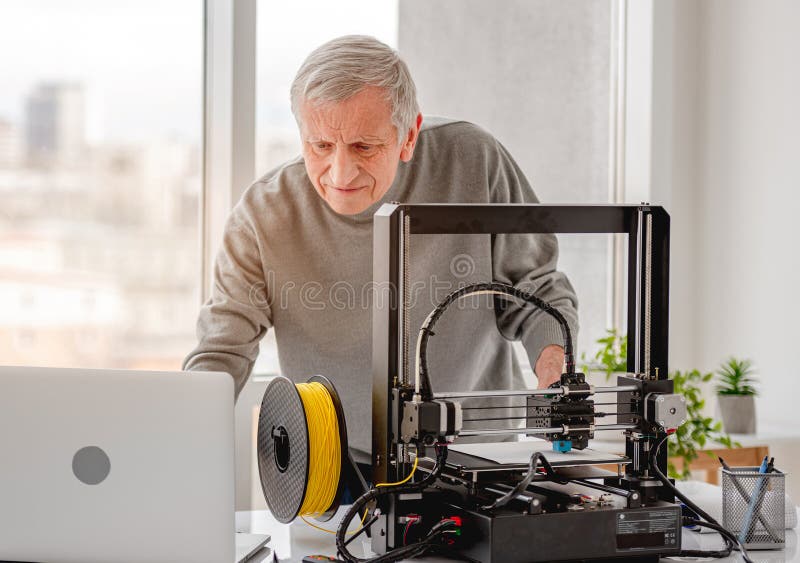 Man with 3D printer stock image. Image of academic, model - 215892909