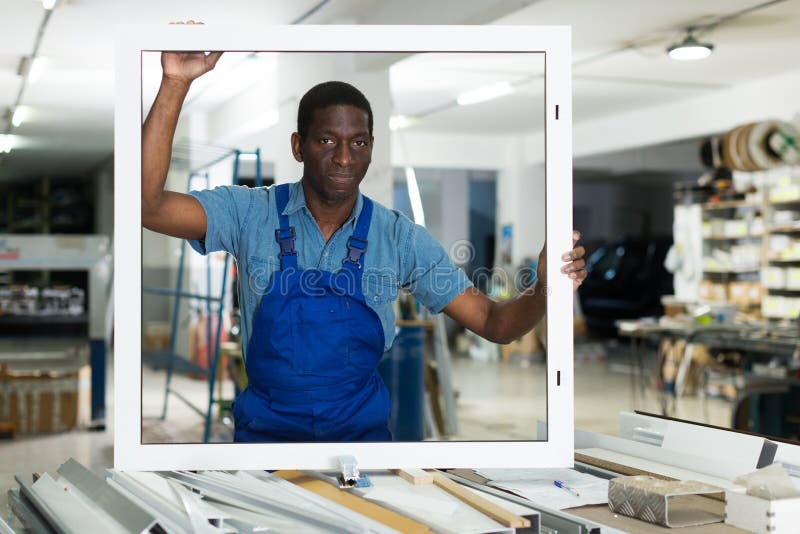 Adult Man Master is Looking on Modern Window Frame Stock Photo - Image ...