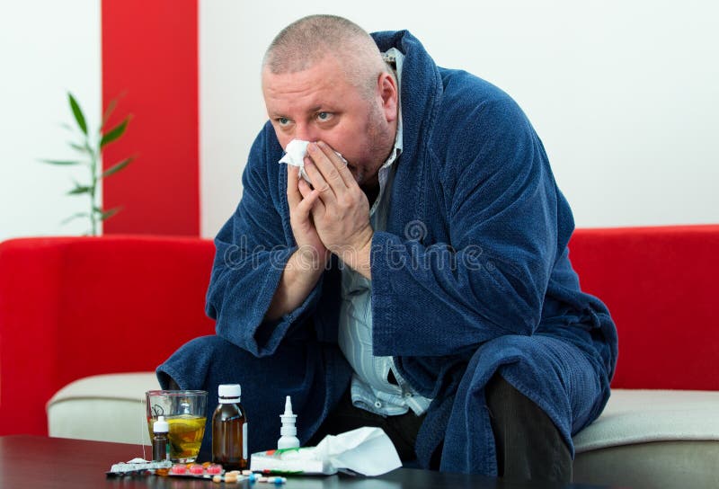 Adult Man Patient with Cold and Flu Illness Relief Stock Photo - Image ...