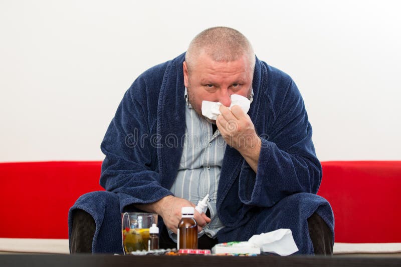 Adult Man Patient with Cold and Flu Illness Relief Stock Image - Image ...