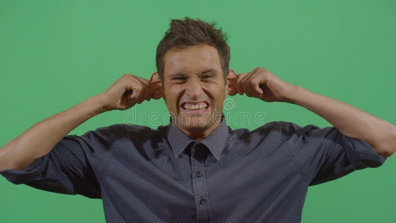 Adult Man Pulling His Ears stock video. Video of chroma - 159163063