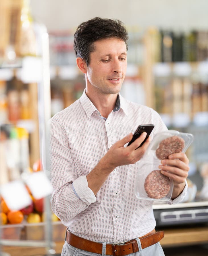 Adult Man Scanning Qr Code of Raw Hamburger Stock Image - Image of ... Adult Man Scanning Qr Code of Raw Hamburger Stock Image - Image of ...