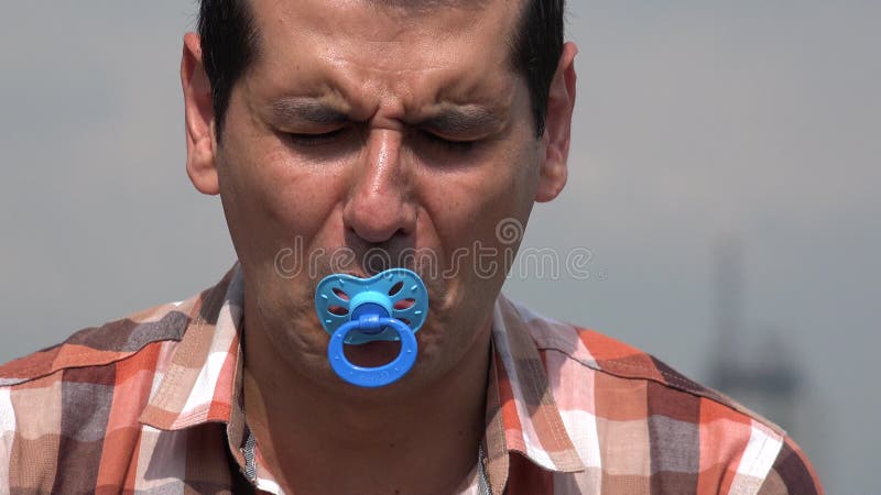 Adult Man Using Baby Pacifier Stock Video - Video of azure, infantile ...