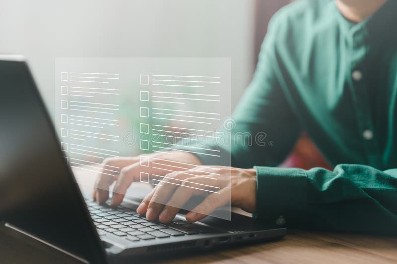 Adult Man Using Laptop Computer with Virtual Screen Contact ...