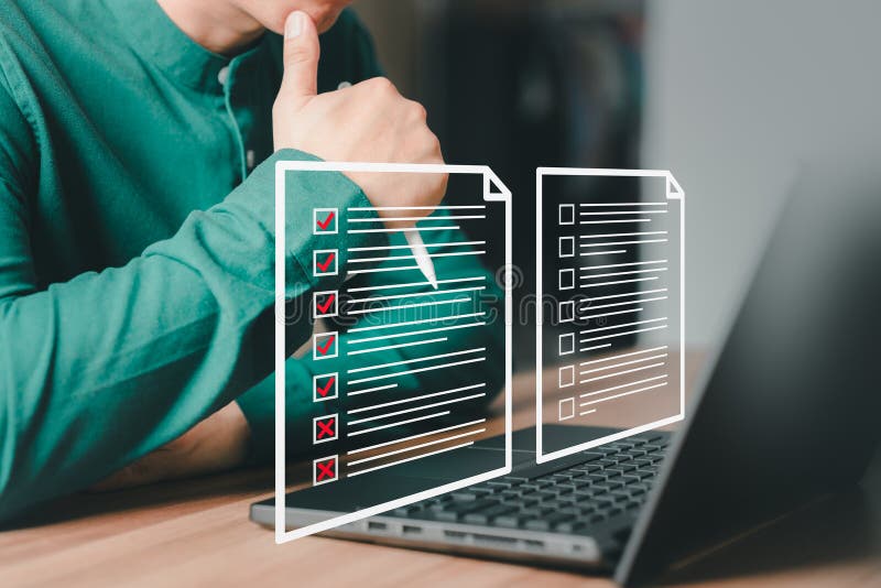 Adult Man Using Laptop Computer with Virtual Screen Contact ...