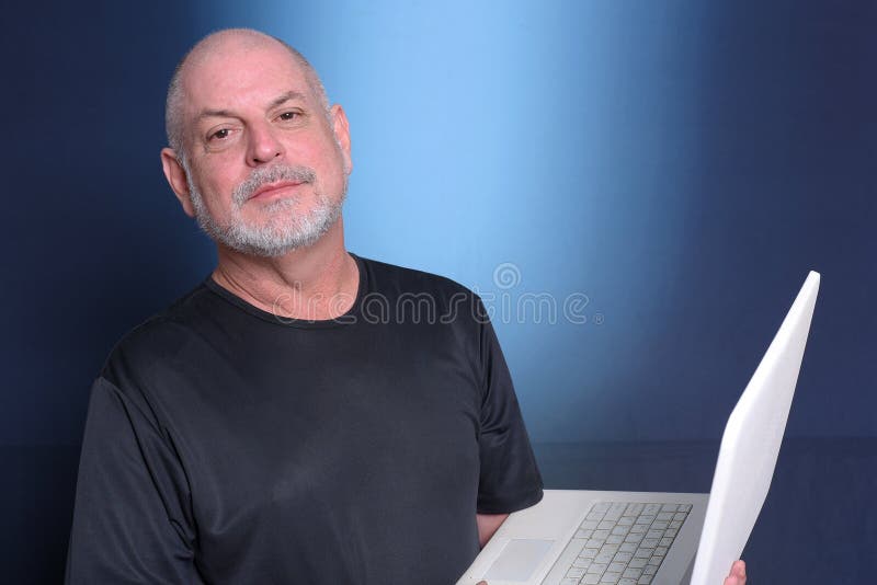 Adult Man Using Notebook Handheld Computer Use of Communication ...