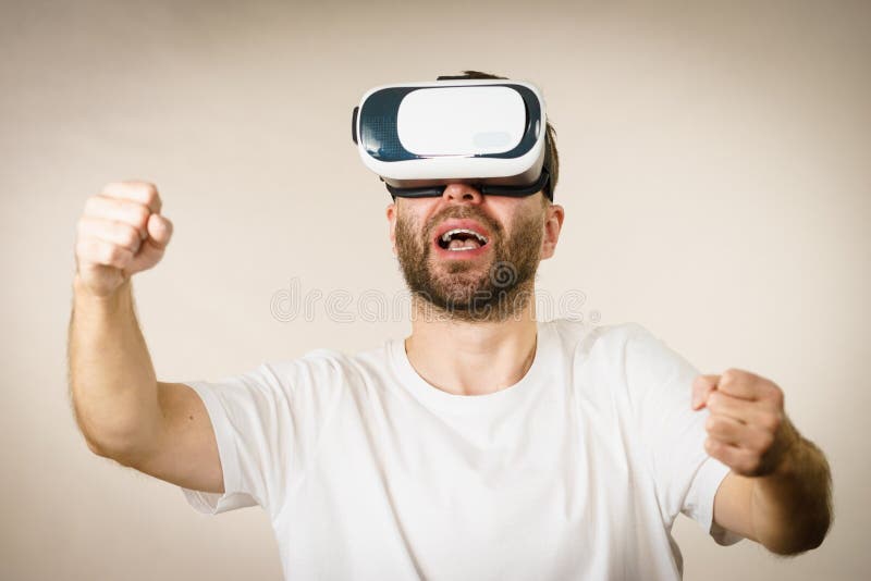 Adult Man Wearing Vr Goggles Stock Photo - Image of game, innovation ...