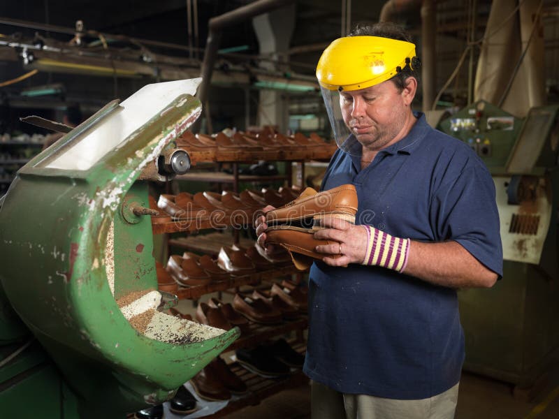 Adult Man Working in a Shoe Factory Stock Photo - Image of heavy, paste ...