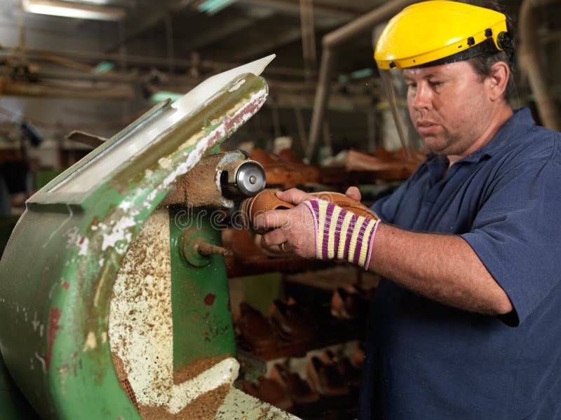 Adult Man Working in a Shoe Factory Stock Photo - Image of heavy, paste ...