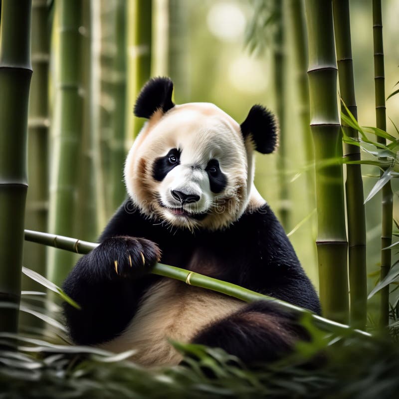 An Adult Panda is Sitting in a Bamboo Thicket Stock Illustration ...