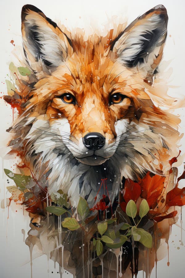 Adult Red Fox in Watercolor Style. Created with Generative AI Stock ...