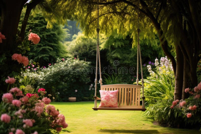 Adult Sized Swing in a Peaceful Garden Setting Stock Photo - Image of ...