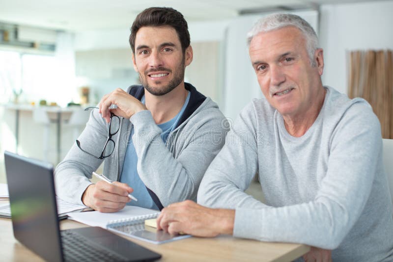 Father and Son with Computer Stock Image - Image of person, vacation ...