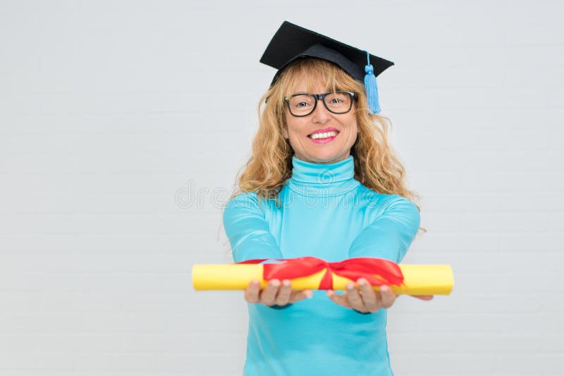 Adult Student with Graduation Stock Image - Image of degree, gown ...