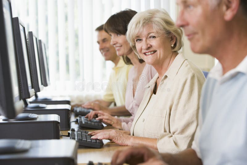 Adult Students on a Computer Stock Image - Image of education, learning ...