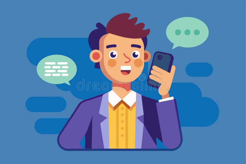 An Adult is Talking Animatedly on a Cell Phone while Speech Bubbles ...