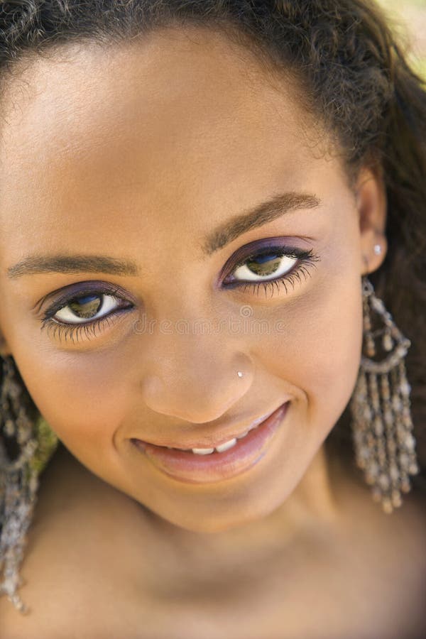 Adult Woman Making Eye Contact. Stock Image - Image of person, black ...