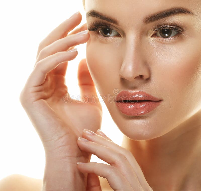 Adult Woman Portrait Skin Care Concept Beautiful Skin And Hand Stock