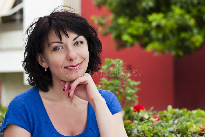 Adult Woman, Sitting at a Table in Cafe Stock Photo - Image of european ...