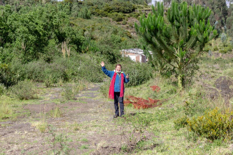 Adult Woman Waving in the Middle of a Forest Stock Photo - Image of ...