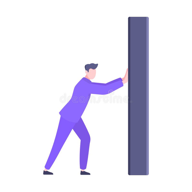 Adult Young Man Pushing the Wall. Stock Vector - Illustration of ...
