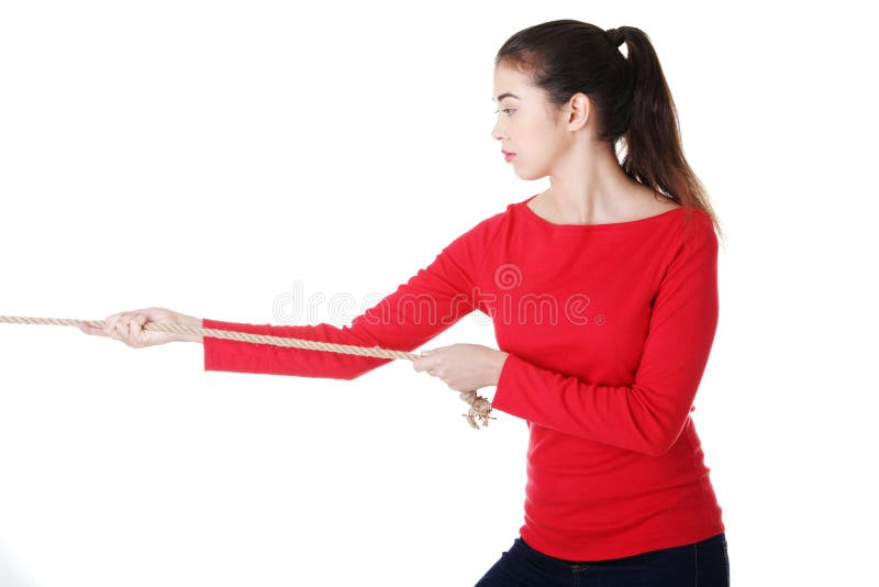 Adultl Woman Pulling a Rope Stock Image - Image of effort, caucasian ...