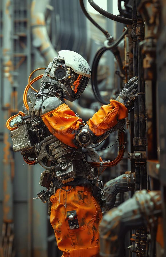 Advance Android Robot Busy Working As an Engineer in an Oil Platform ...