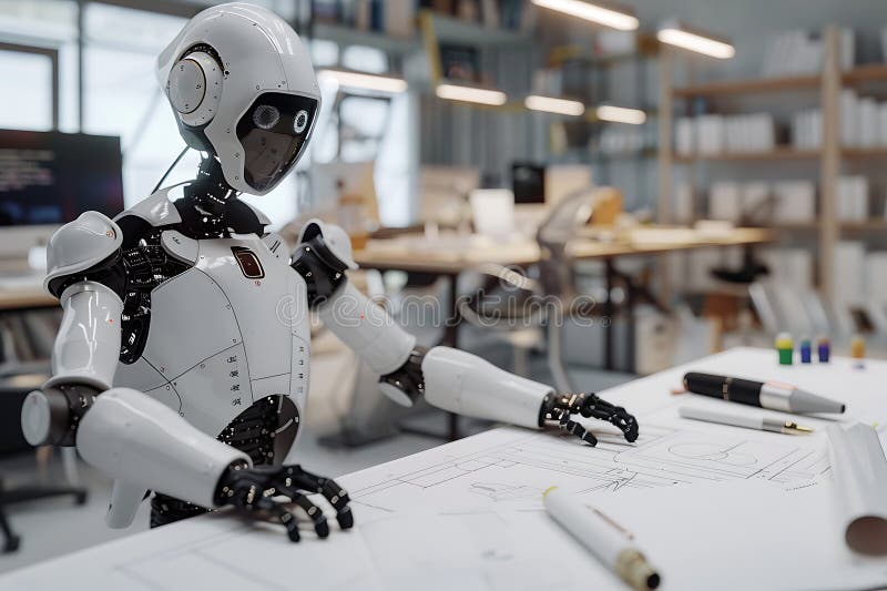 Advance Based Created Robot is Working on Drawings Stock Illustration ...