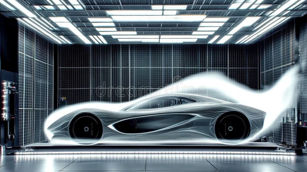 Advanced Aerodynamics Sports Car Undergoing Wind Tunnel Testing with ...
