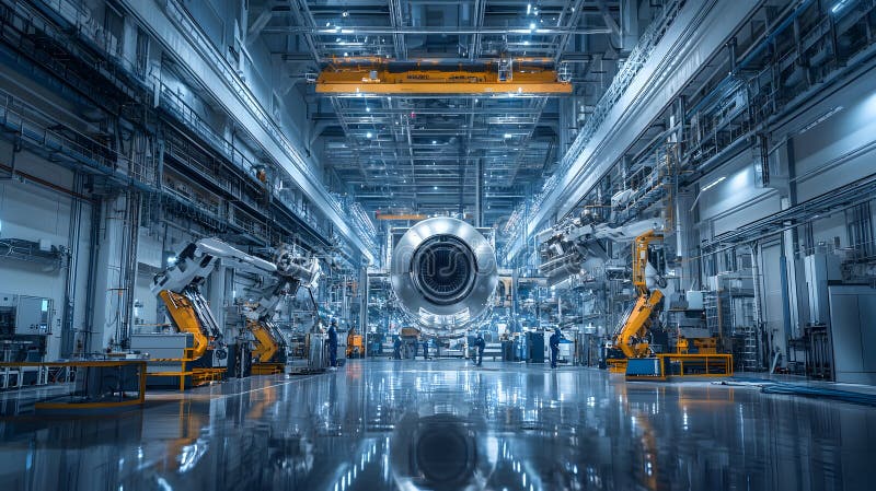Advanced Aerospace Manufacturing Facility with Robotic Arm Automation ...