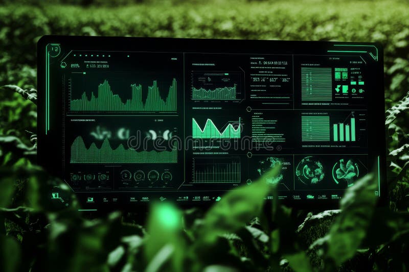 Advanced Agricultural Monitoring Dashboard in a Field at Sunset Stock ...