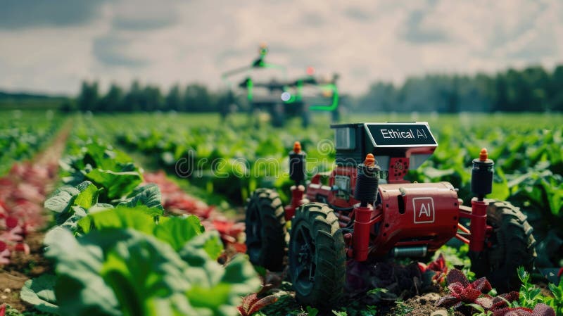 An Advanced Agricultural Robot in a Sunlit Meadow Uses Hightech Tools ...