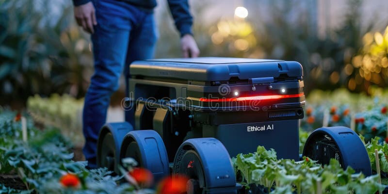 An Advanced Agricultural Robot in a Sunlit Meadow Uses Hightech Tools ...