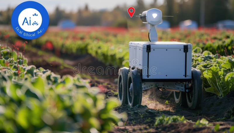 An Advanced Agricultural Robot in a Sunlit Meadow Uses Hightech Tools ...